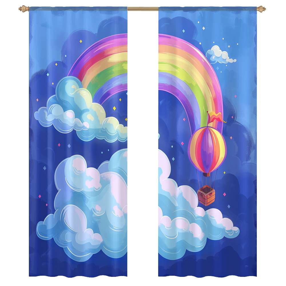 Cute Rainbow Hot Air Balloon Sheer Voile Curtain Window Tulle Curtains ...