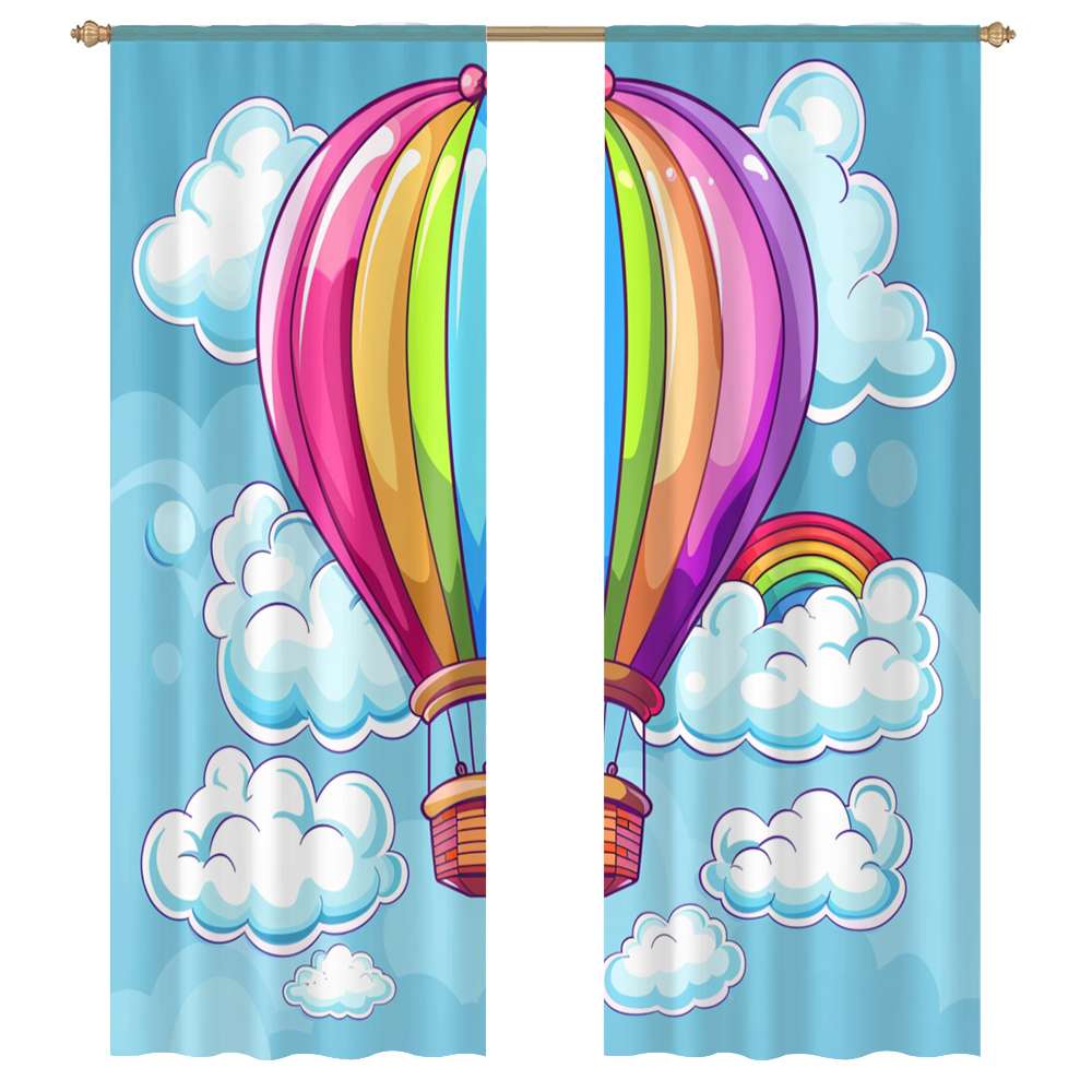 Cute Rainbow Hot Air Balloon Sheer Voile Curtain Window Tulle Curtains ...