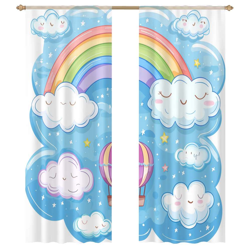 Cute Rainbow Hot Air Balloon Sheer Voile Curtain Window Tulle Curtains ...