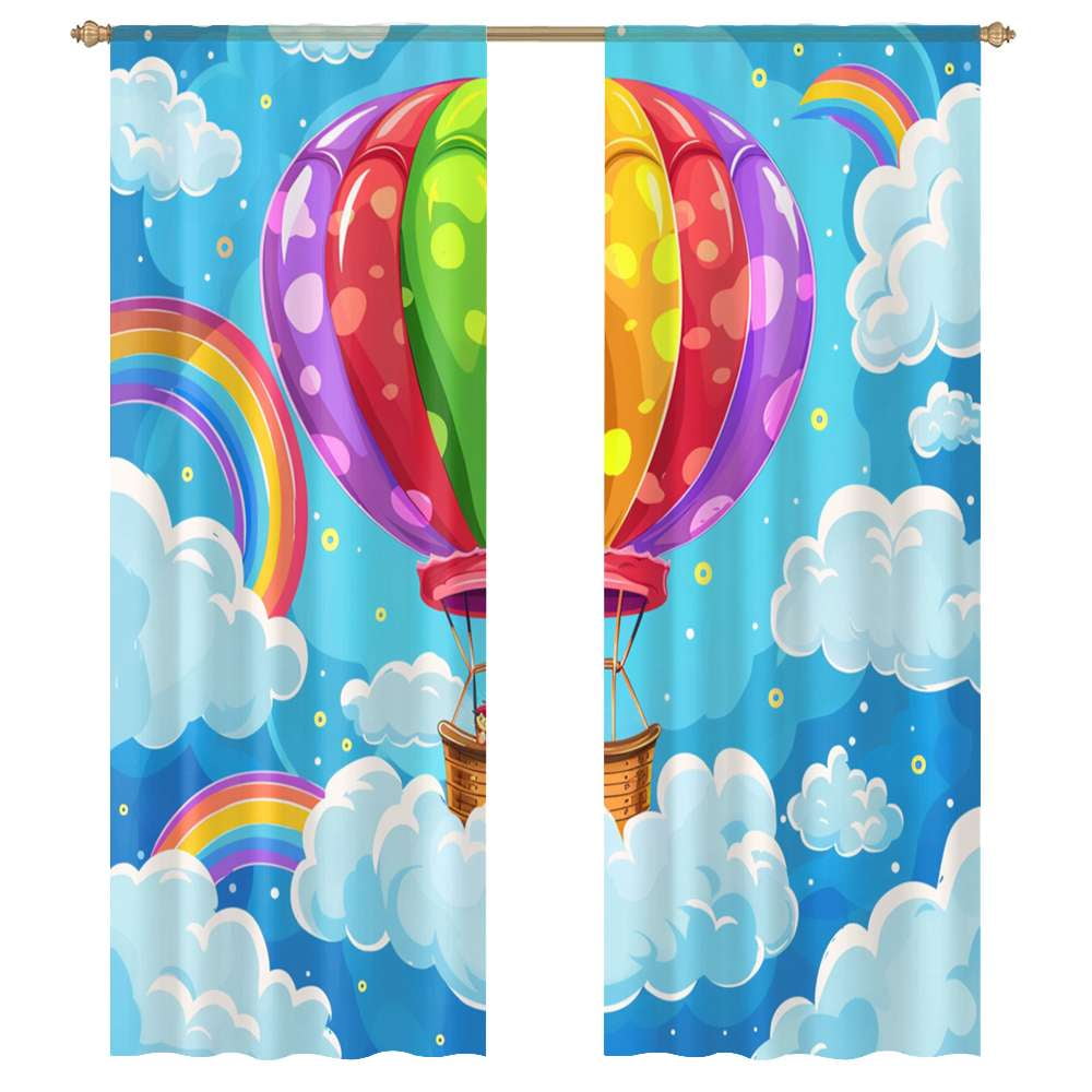Cute Rainbow Hot Air Balloon Sheer Voile Curtain Window Tulle Curtains ...