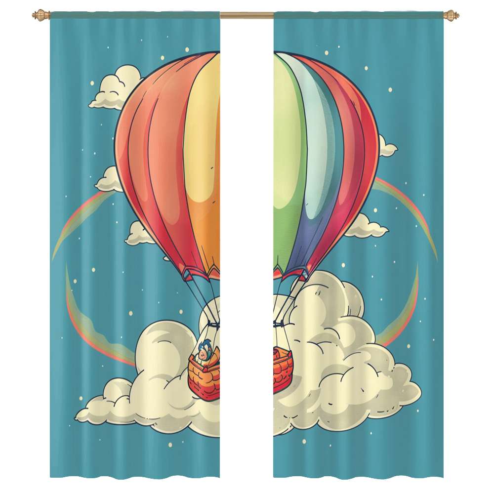Cute Rainbow Hot Air Balloon Sheer Voile Curtain Window Tulle Curtains ...
