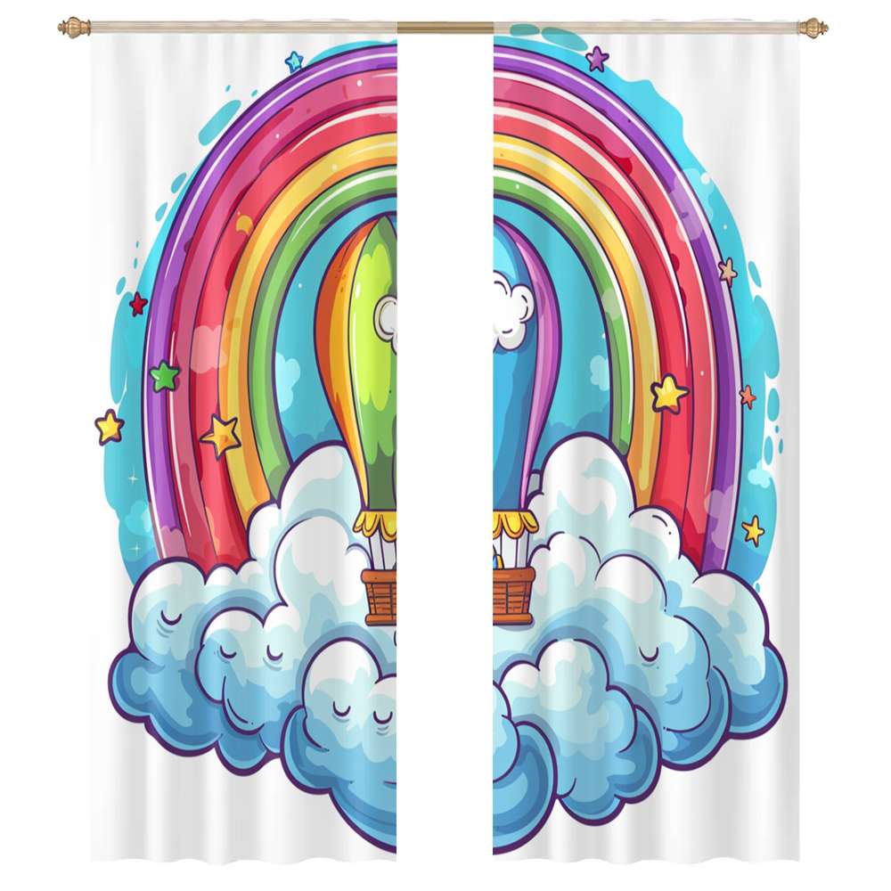 Cute Rainbow Hot Air Balloon Sheer Voile Curtain Window Tulle Curtains ...