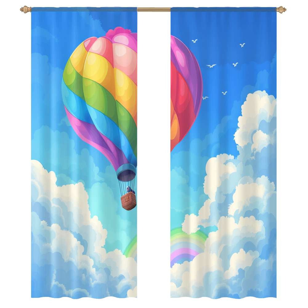 Cute Rainbow Hot Air Balloon Sheer Voile Curtain Window Tulle Curtains ...