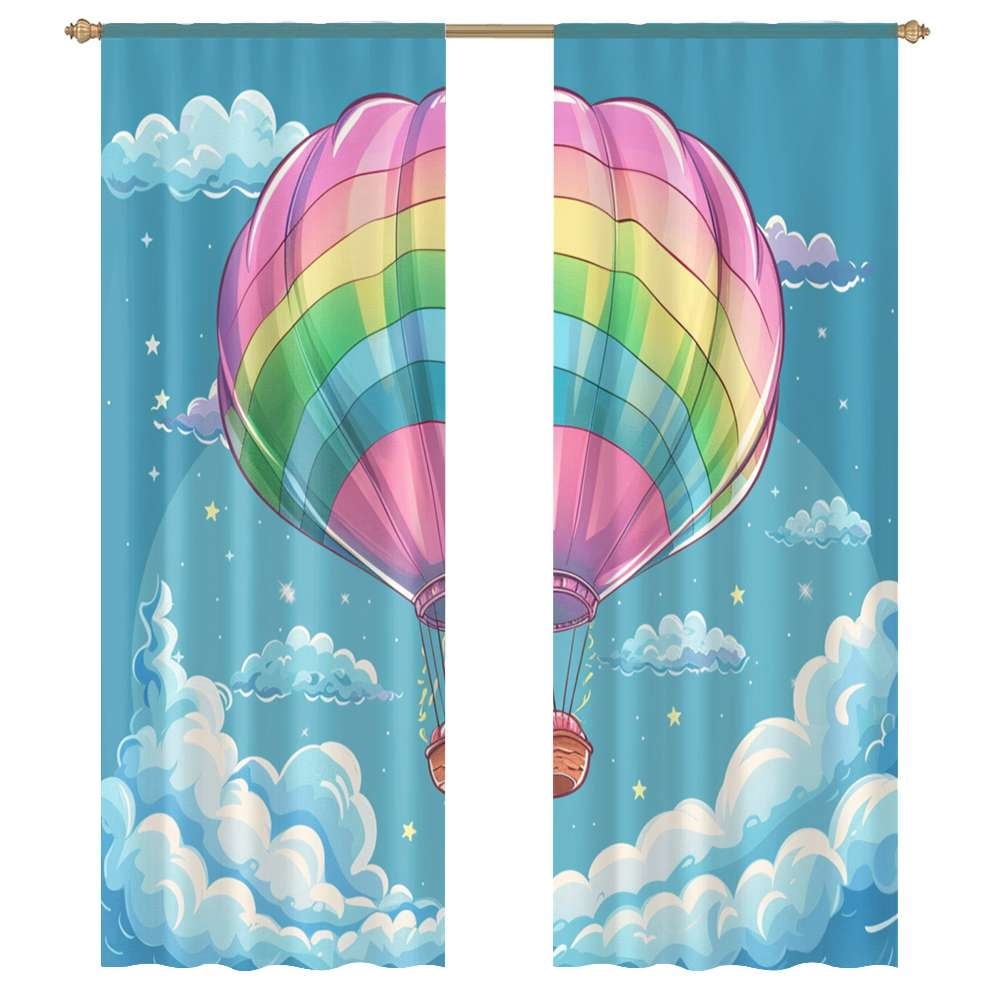 Cute Rainbow Hot Air Balloon Sheer Voile Curtain Window Tulle Curtains ...
