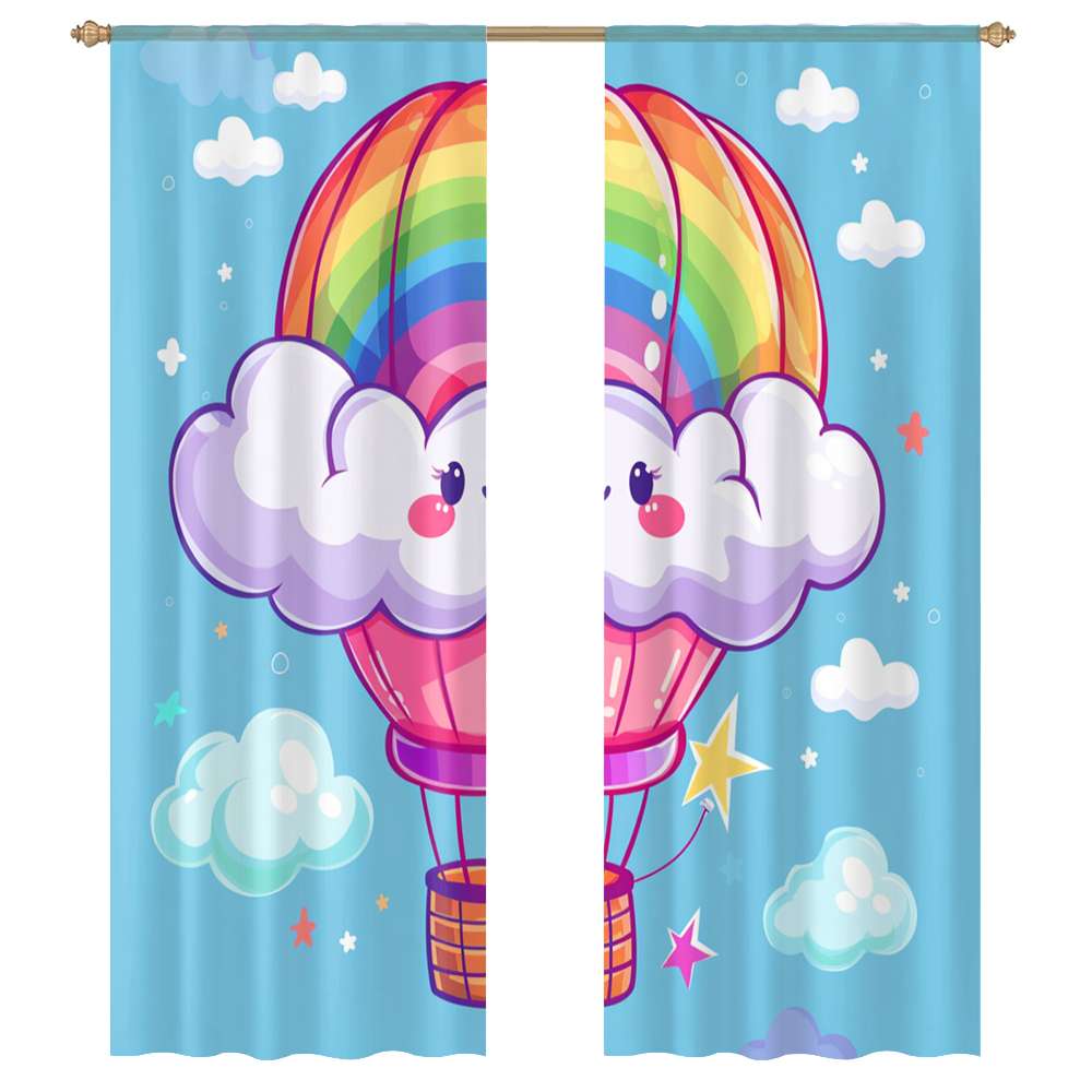 Cute Rainbow Hot Air Balloon Sheer Voile Curtain Window Tulle Curtains ...