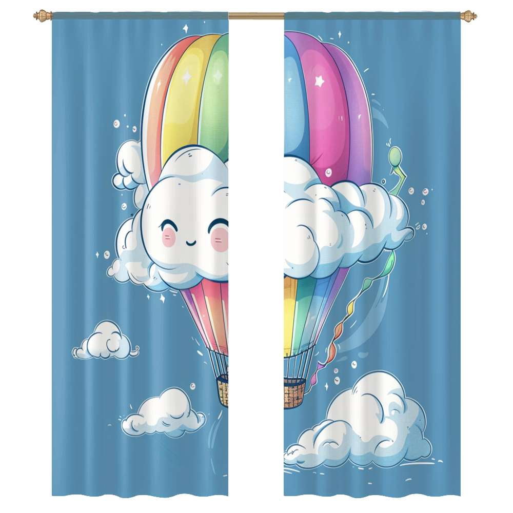 Cute Rainbow Hot Air Balloon Sheer Voile Curtain Window Tulle Curtains ...