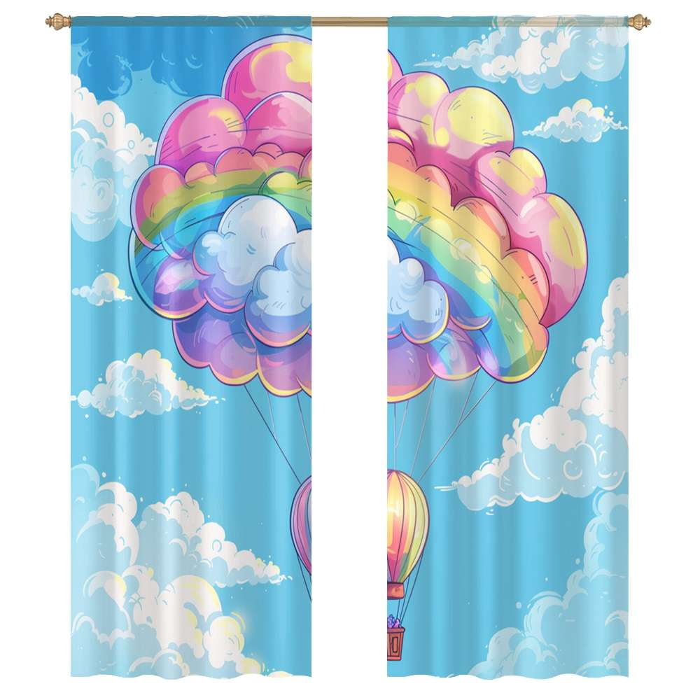 Cute Rainbow Hot Air Balloon Sheer Voile Curtain Window Tulle Curtains ...