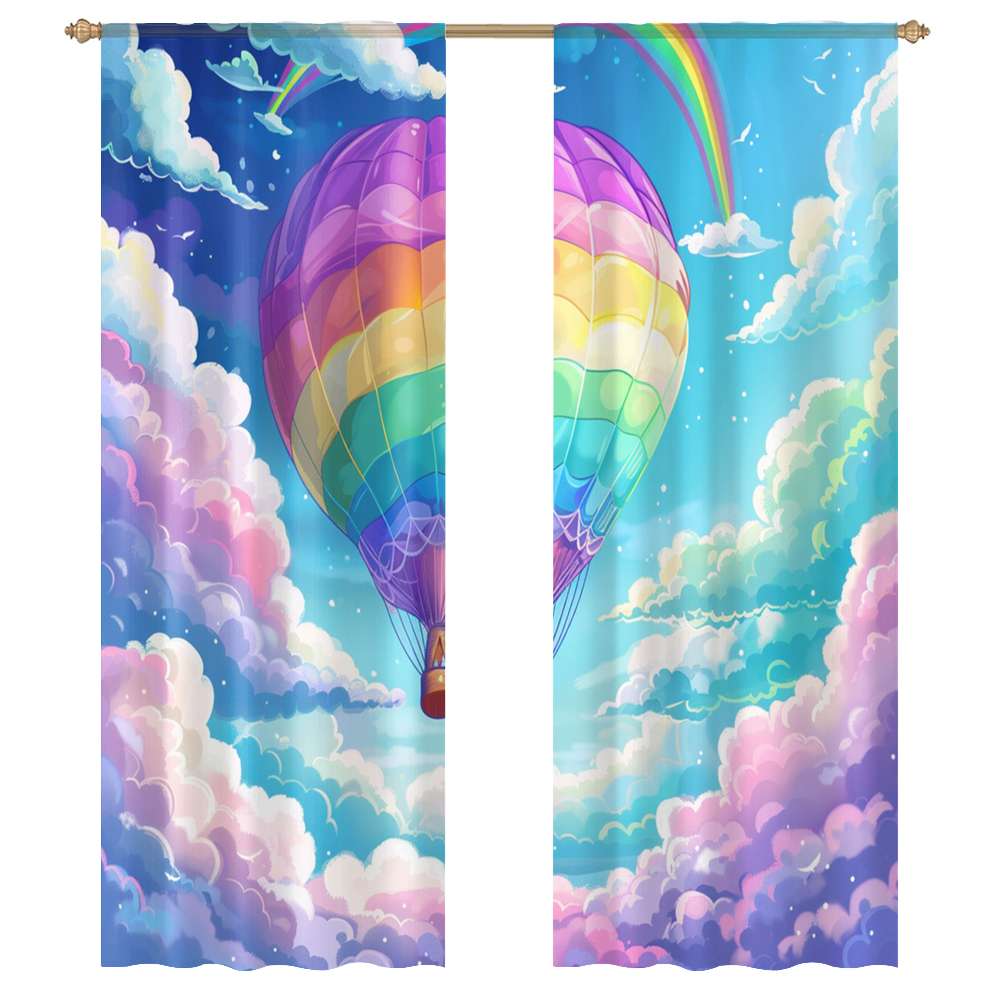 Cute Rainbow Hot Air Balloon Sheer Voile Curtain Window Tulle Curtains ...
