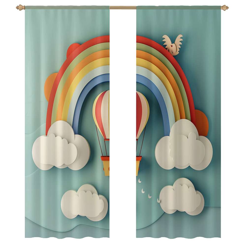 Cute Rainbow Hot Air Balloon Sheer Voile Curtain Window Tulle Curtains ...