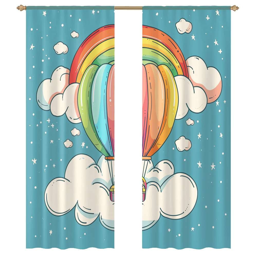 Cute Rainbow Hot Air Balloon Sheer Window Curtains for Living Room ...