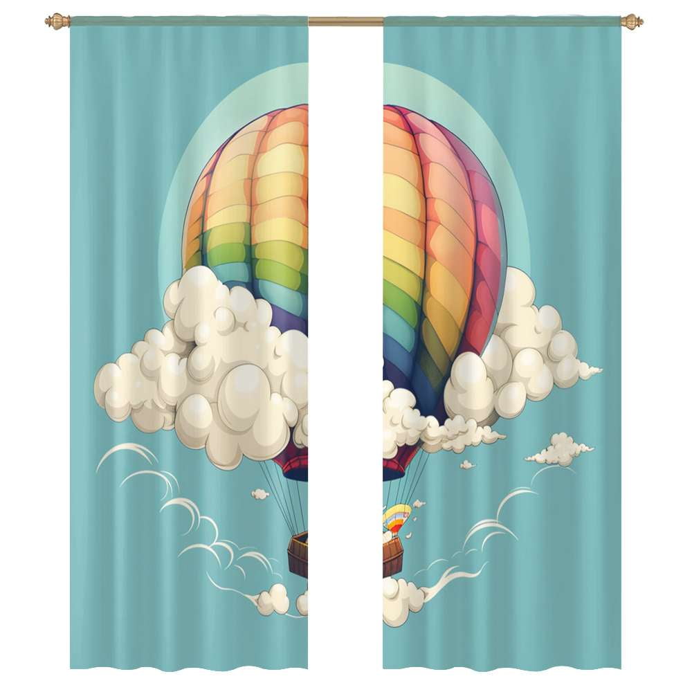 Cute Rainbow Hot Air Balloon Sheer Window Curtains for Living Room ...