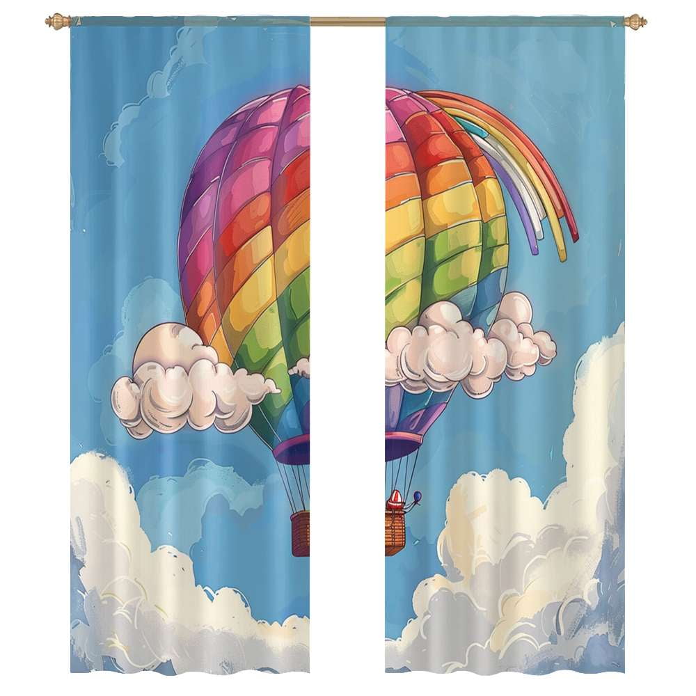 Cute Rainbow Hot Air Balloon Sheer Window Curtains for Living Room ...