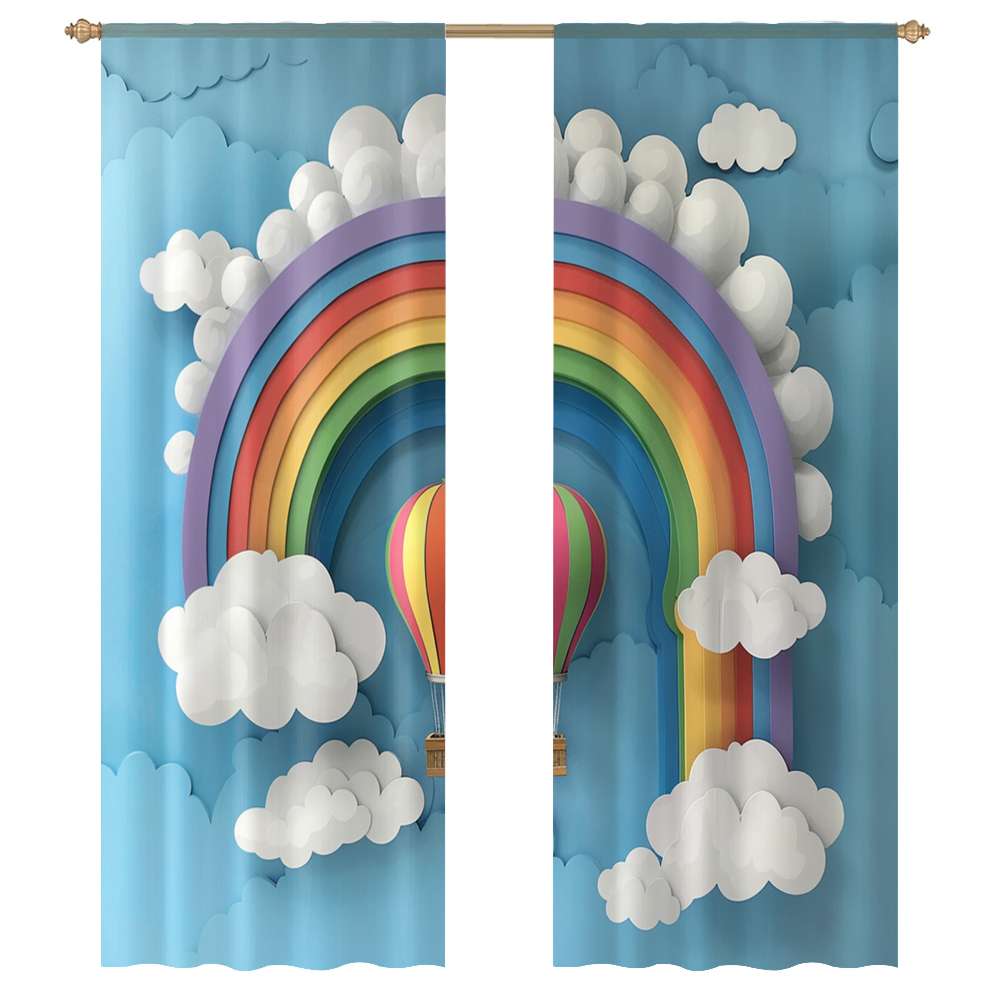 Cute Rainbow Hot Air Balloon Sheer Window Curtains for Living Room ...