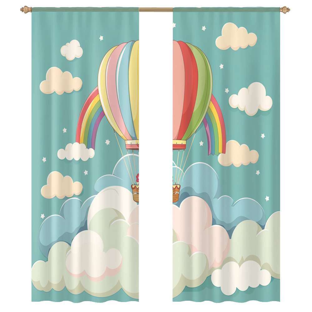 Cute Rainbow Hot Air Balloon Sheer Window Curtains for Living Room ...