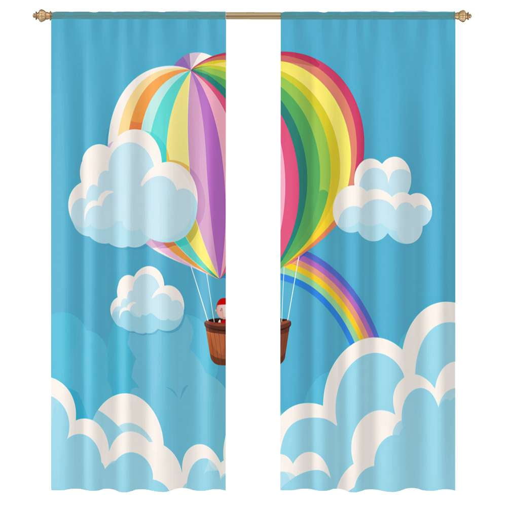Cute Rainbow Hot Air Balloon Sheer Window Curtains for Living Room ...