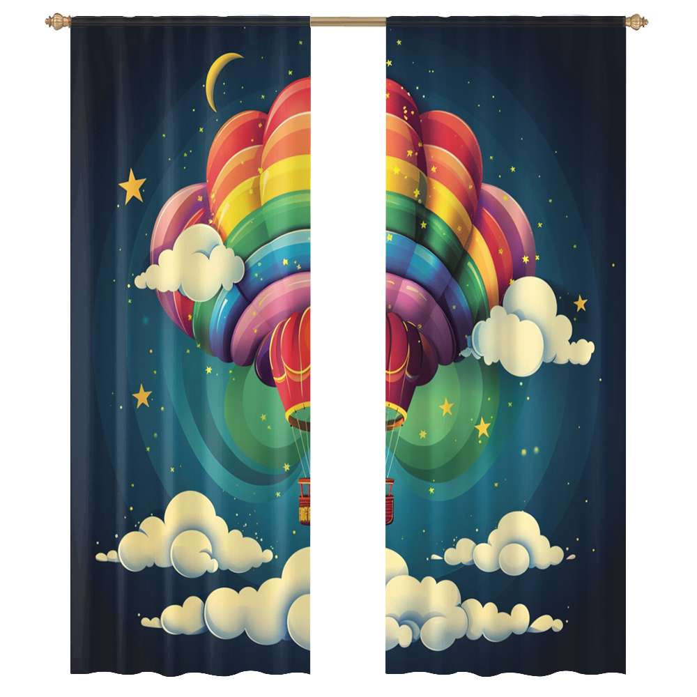 Cute Rainbow Hot Air Balloon Sheer Window Curtains for Living Room ...