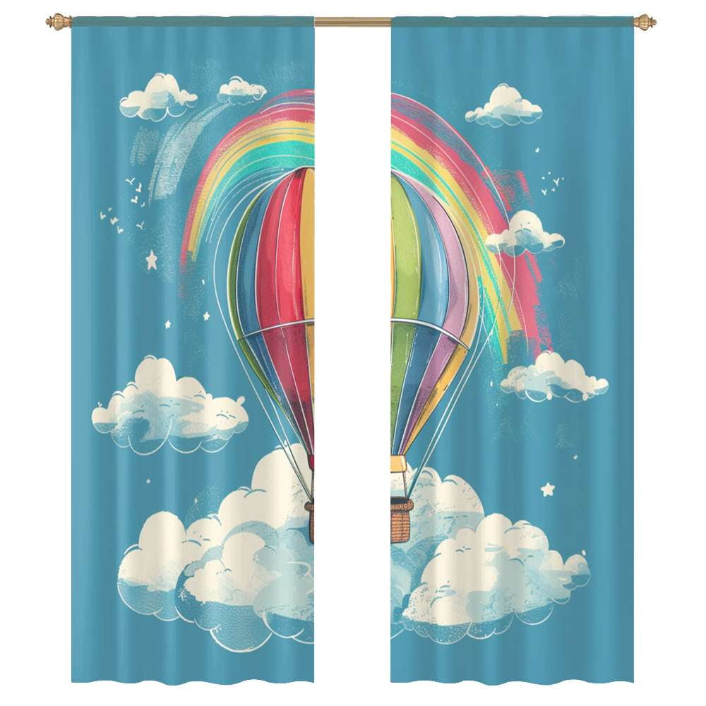 Cute Rainbow Hot Air Balloon Sheer Window Curtains for Living Room ...