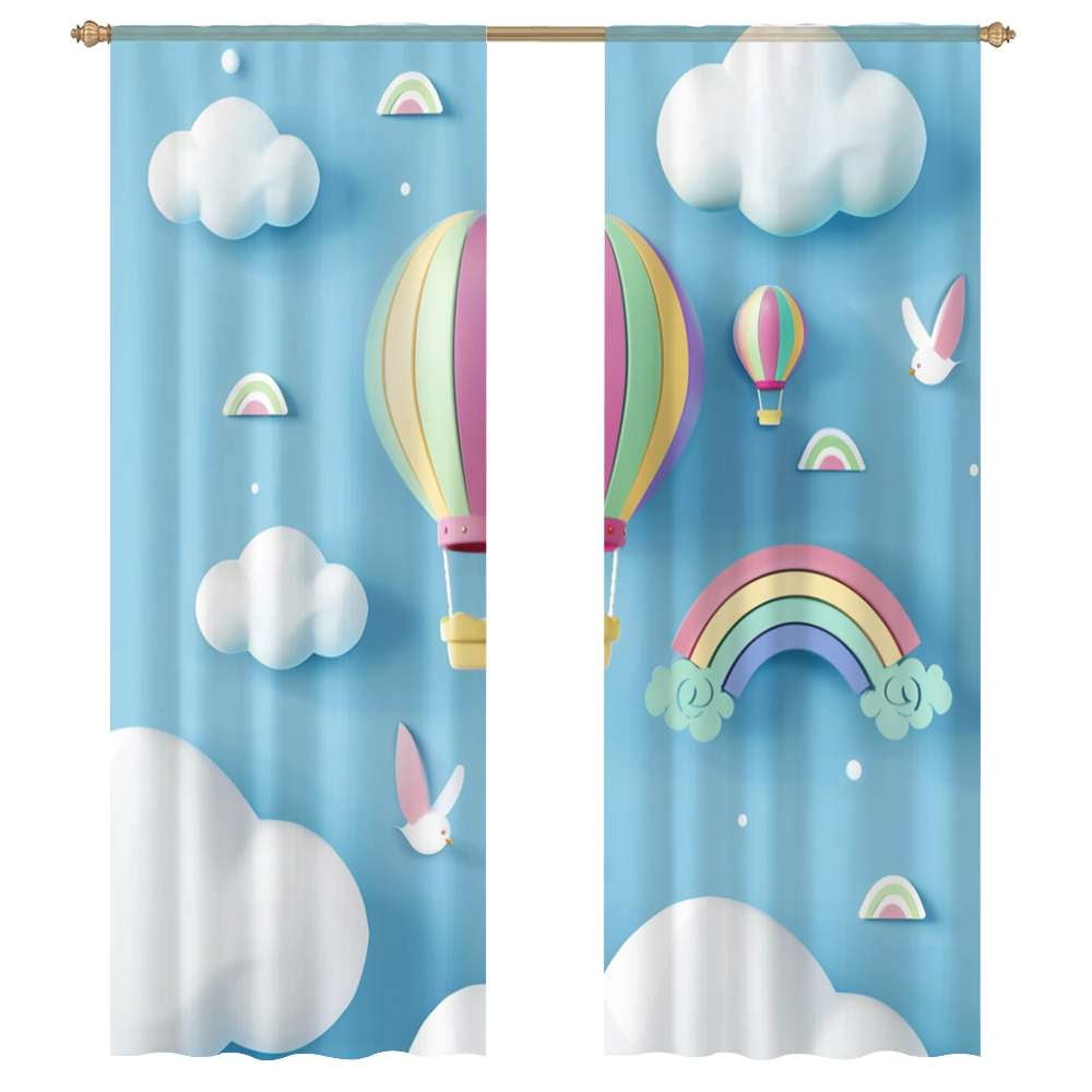 Cute Rainbow Hot Air Balloon Sheer Window Curtains for Living Room ...