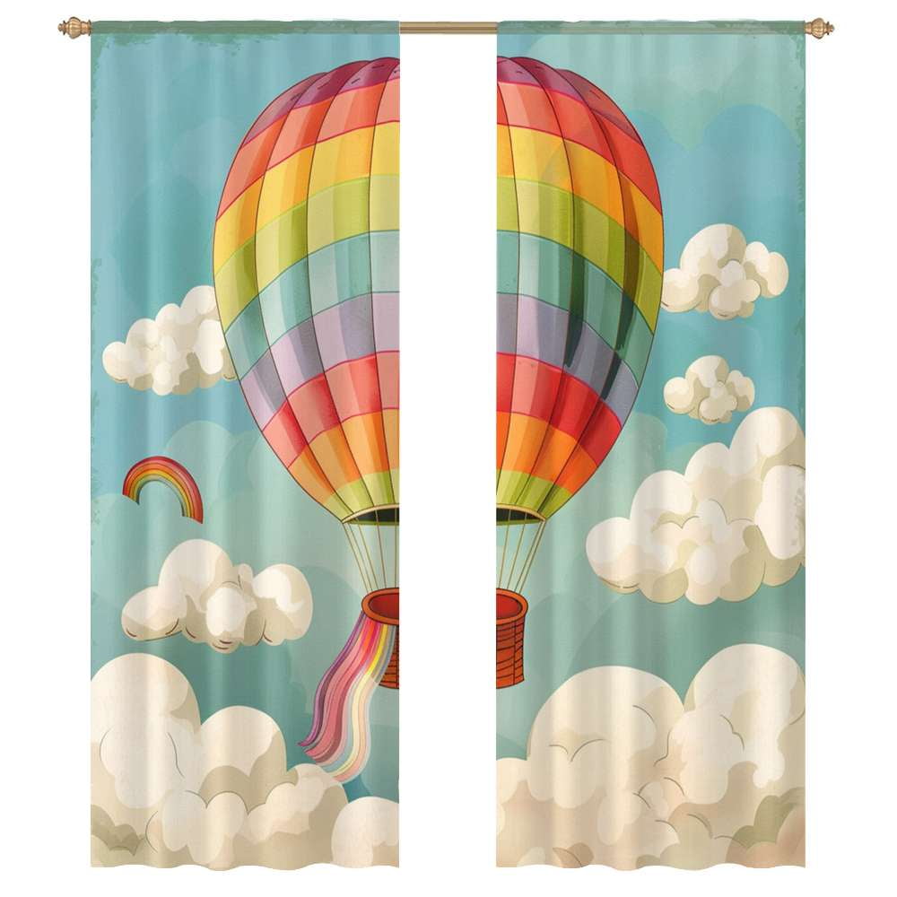 Cute Rainbow Hot Air Balloon Sheer Window Curtains for Living Room ...