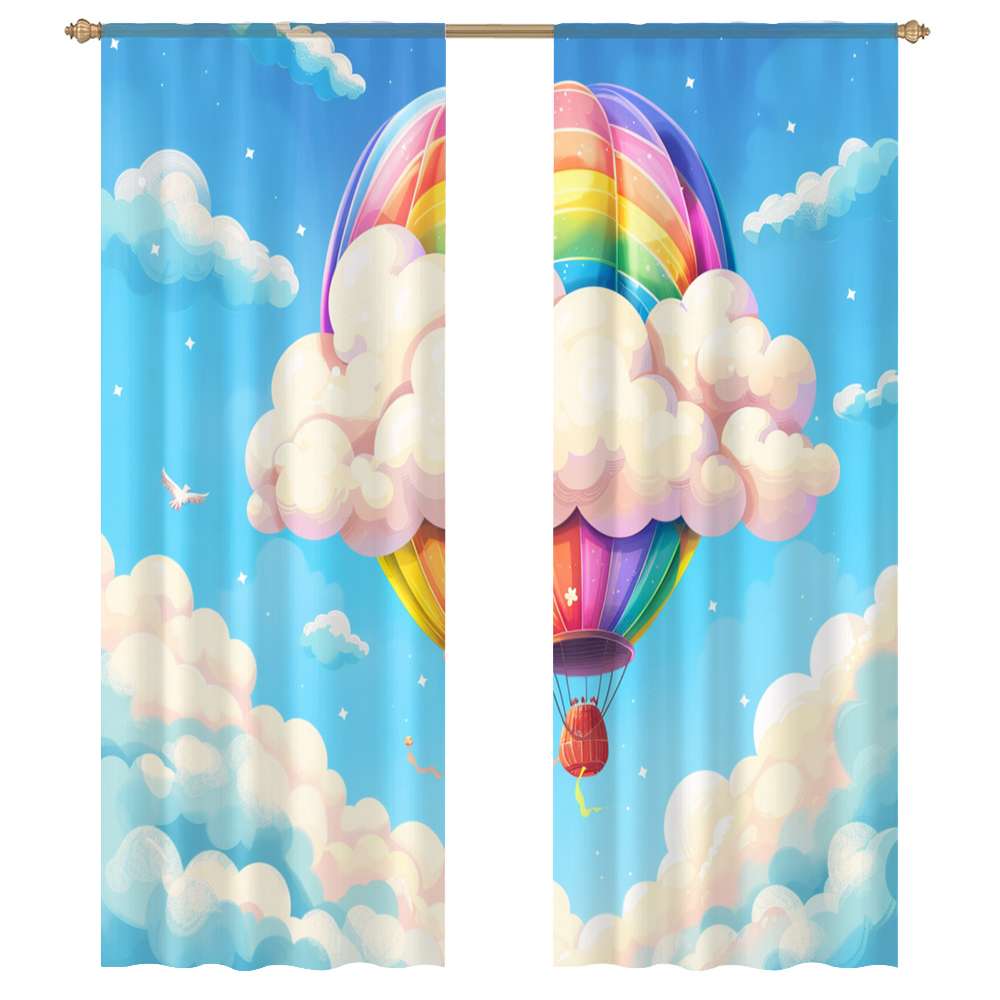 Cute Rainbow Hot Air Balloon Sheer Window Curtains for Living Room ...