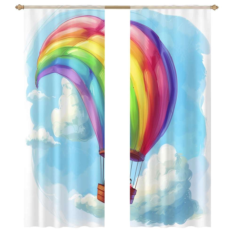 Cute Rainbow Hot Air Balloon Sheer Window Curtains for Living Room ...