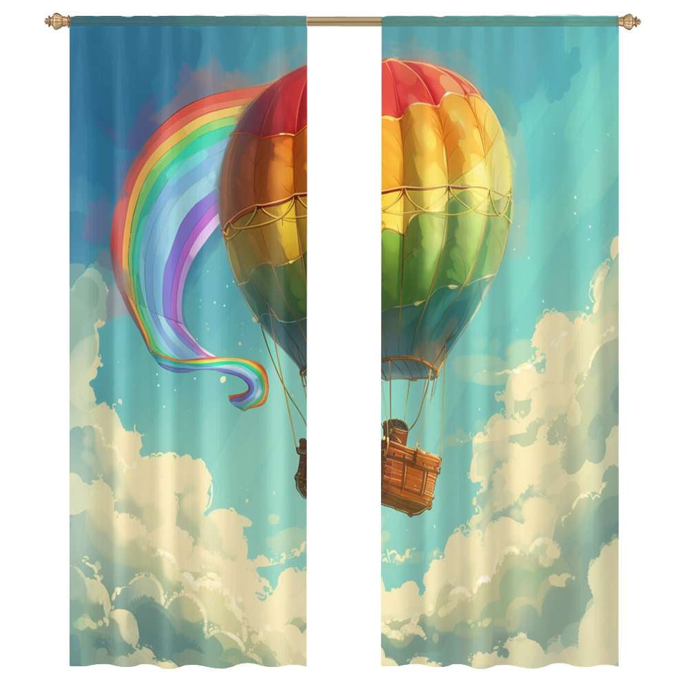 Cute Rainbow Hot Air Balloon Sheer Window Curtains for Living Room ...