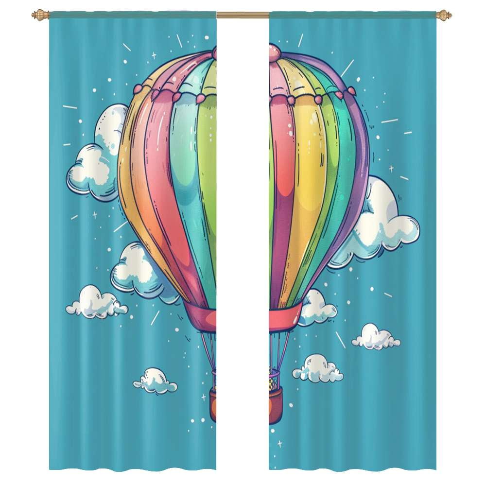 Cute Rainbow Hot Air Balloon Sheer Window Curtains for Living Room ...