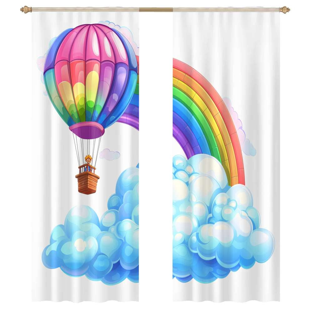 Cute Rainbow Hot Air Balloon Tulle Curtains For Living Room Chiffon ...