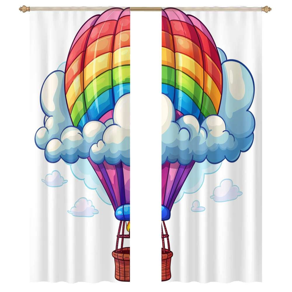 Cute Rainbow Hot Air Balloon Tulle Curtains For Living Room Chiffon ...