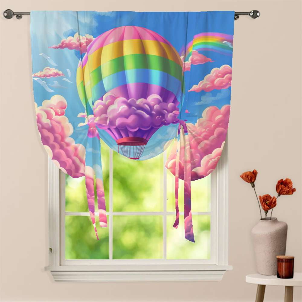 Cute Rainbow Hot Air Balloon Window Curtain for Living Room Roman ...