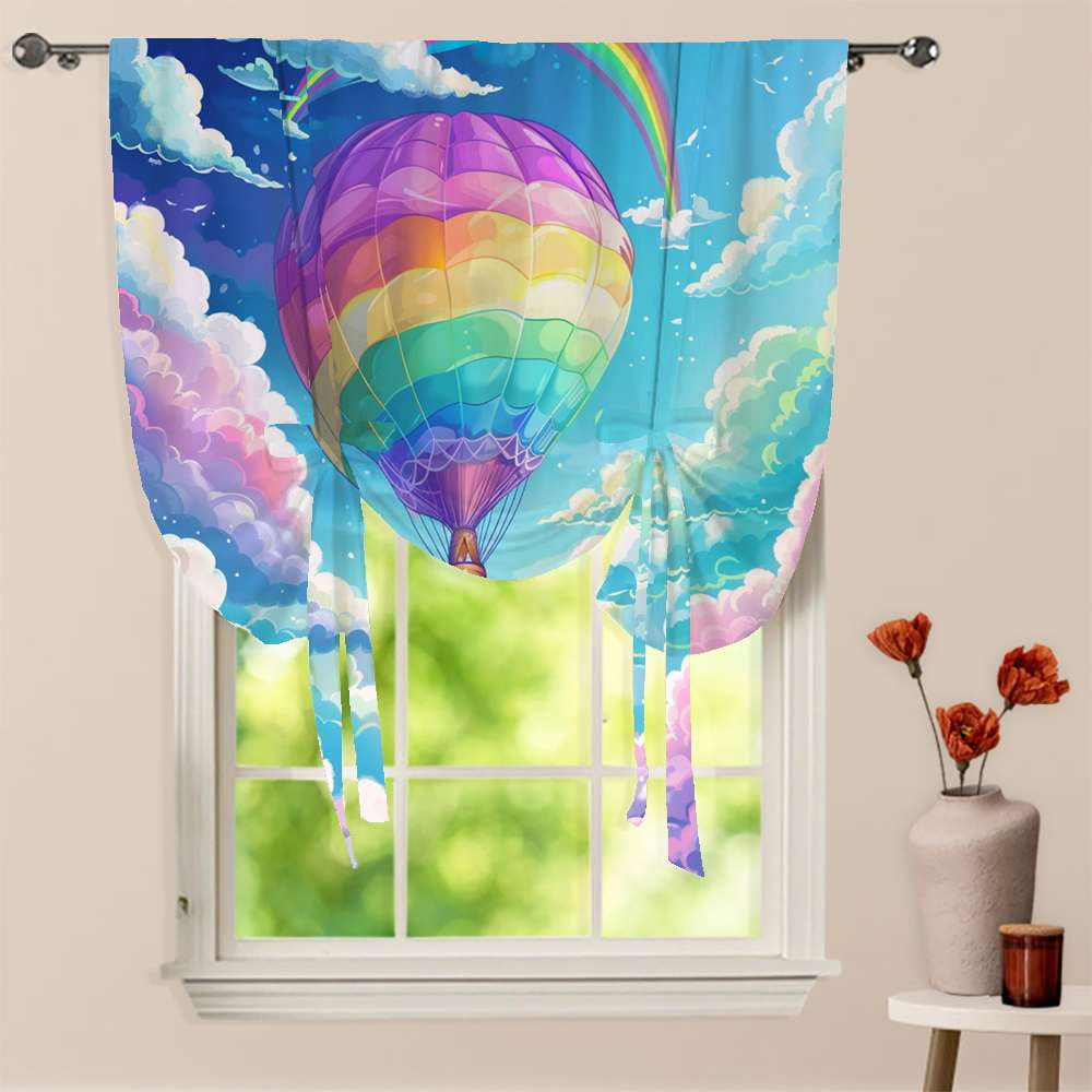 Cute Rainbow Hot Air Balloon Window Curtain for Living Room Roman ...