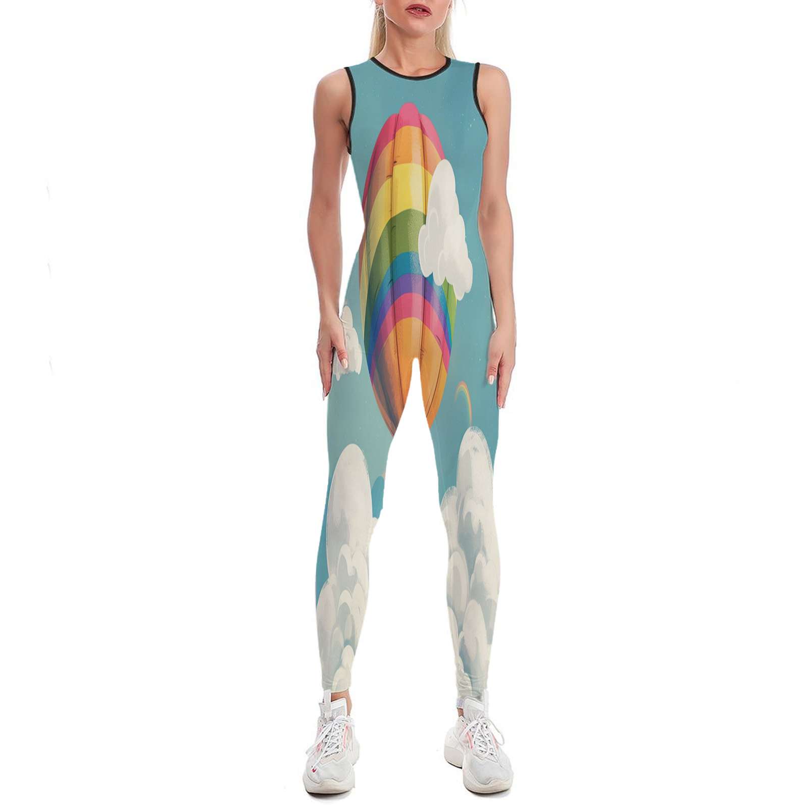 Cute Rainbow Hot Air Balloon Women's One Piece Yoga Jumpsuits Leggings ...