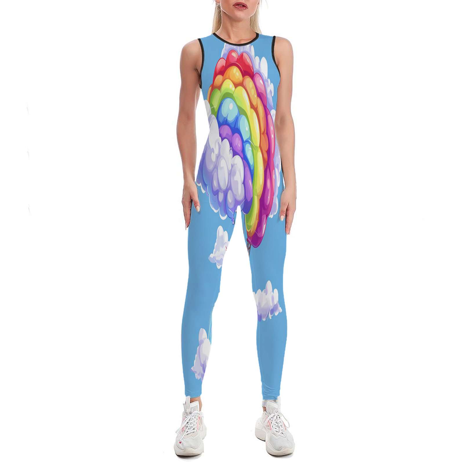 Cute Rainbow Hot Air Balloon Women's One Piece Yoga Jumpsuits Leggings ...