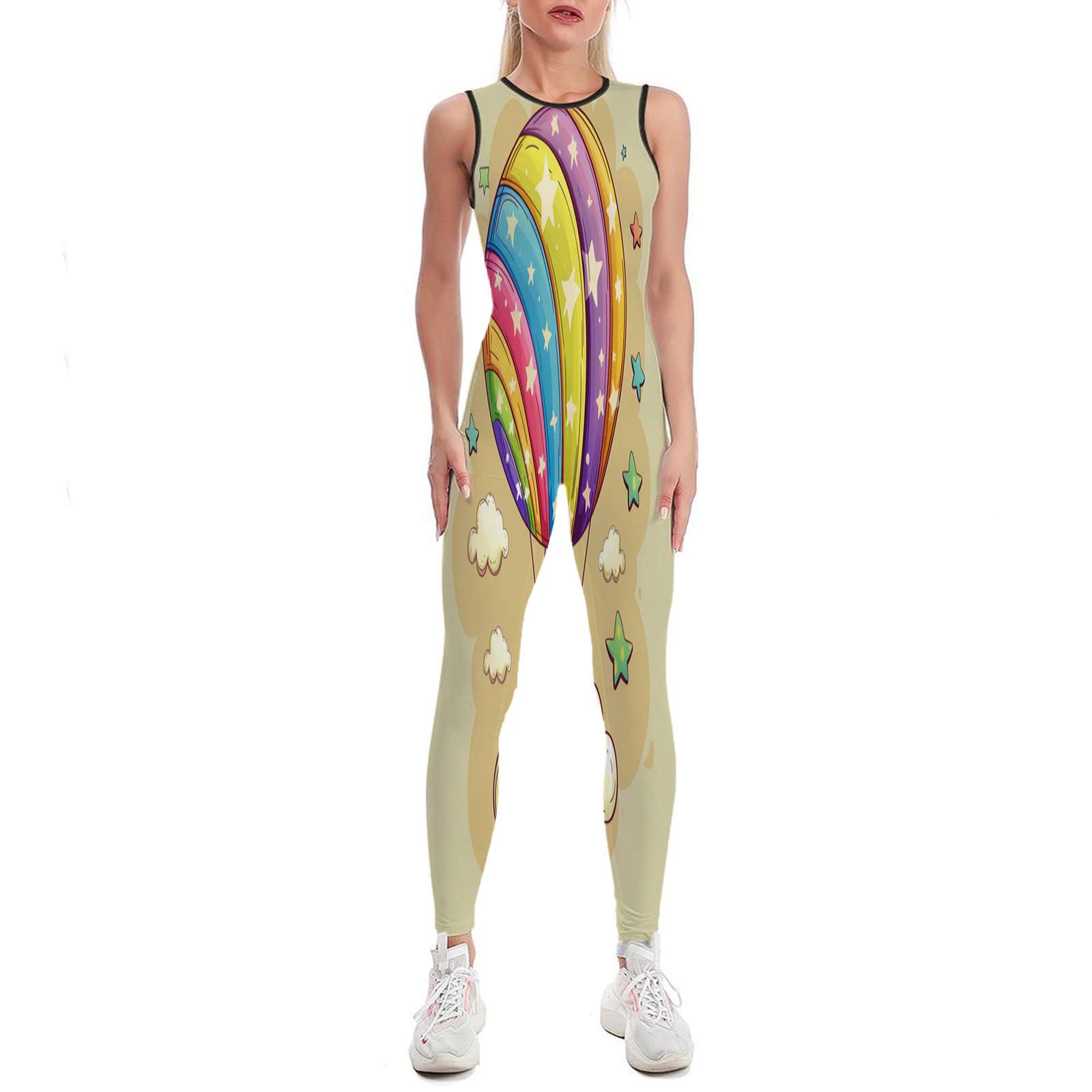 Cute Rainbow Hot Air Balloon Women's One Piece Yoga Jumpsuits Leggings ...