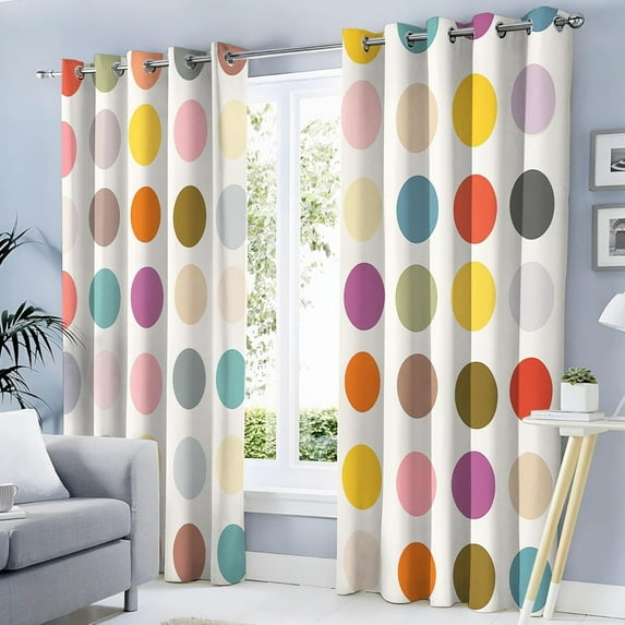 Cute Rainbow Polka Dots Blackout Curtains For Bedroom Living Room Beige ...
