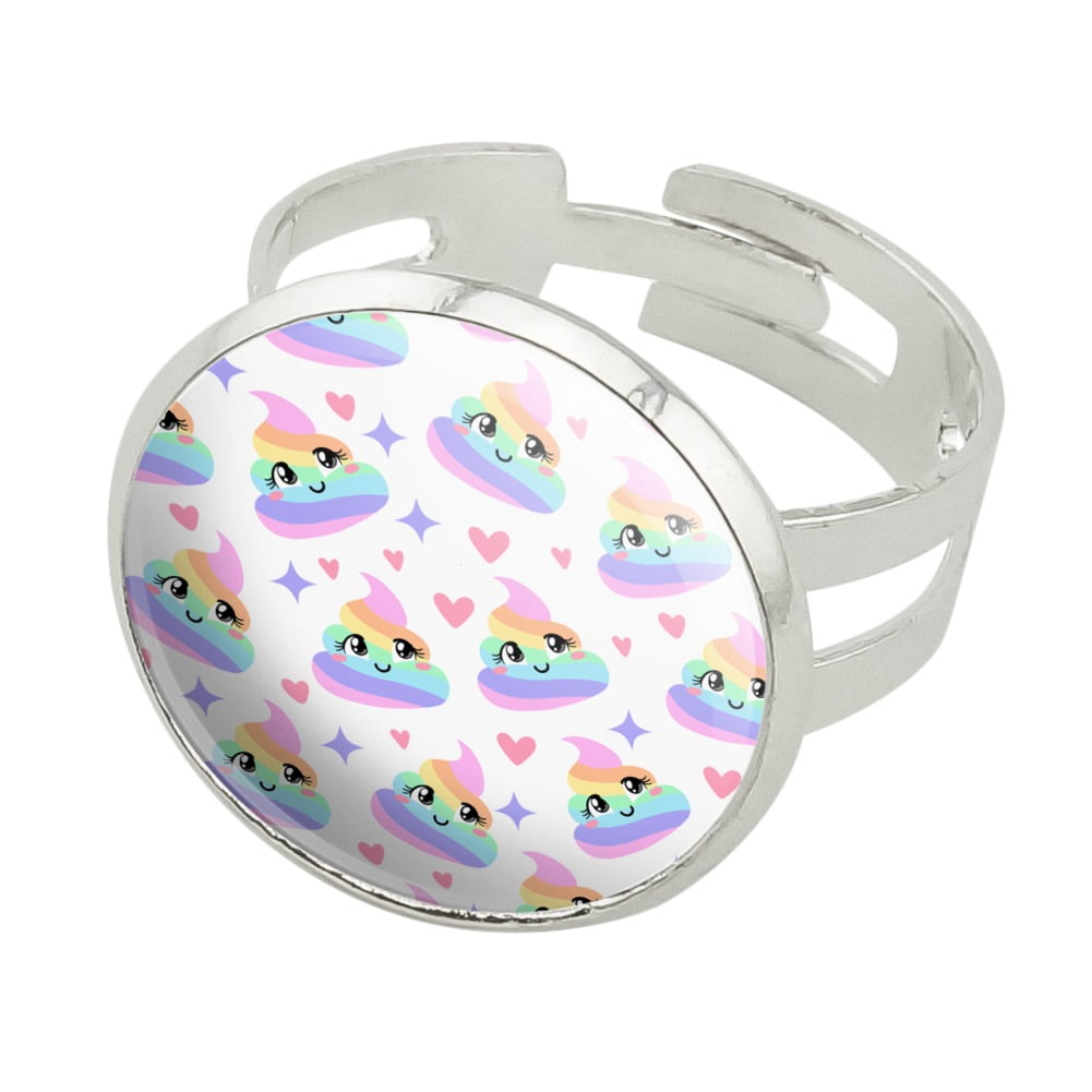 Cute Rainbow Poop Pattern Silver Plated Adjustable Novelty Ring ...