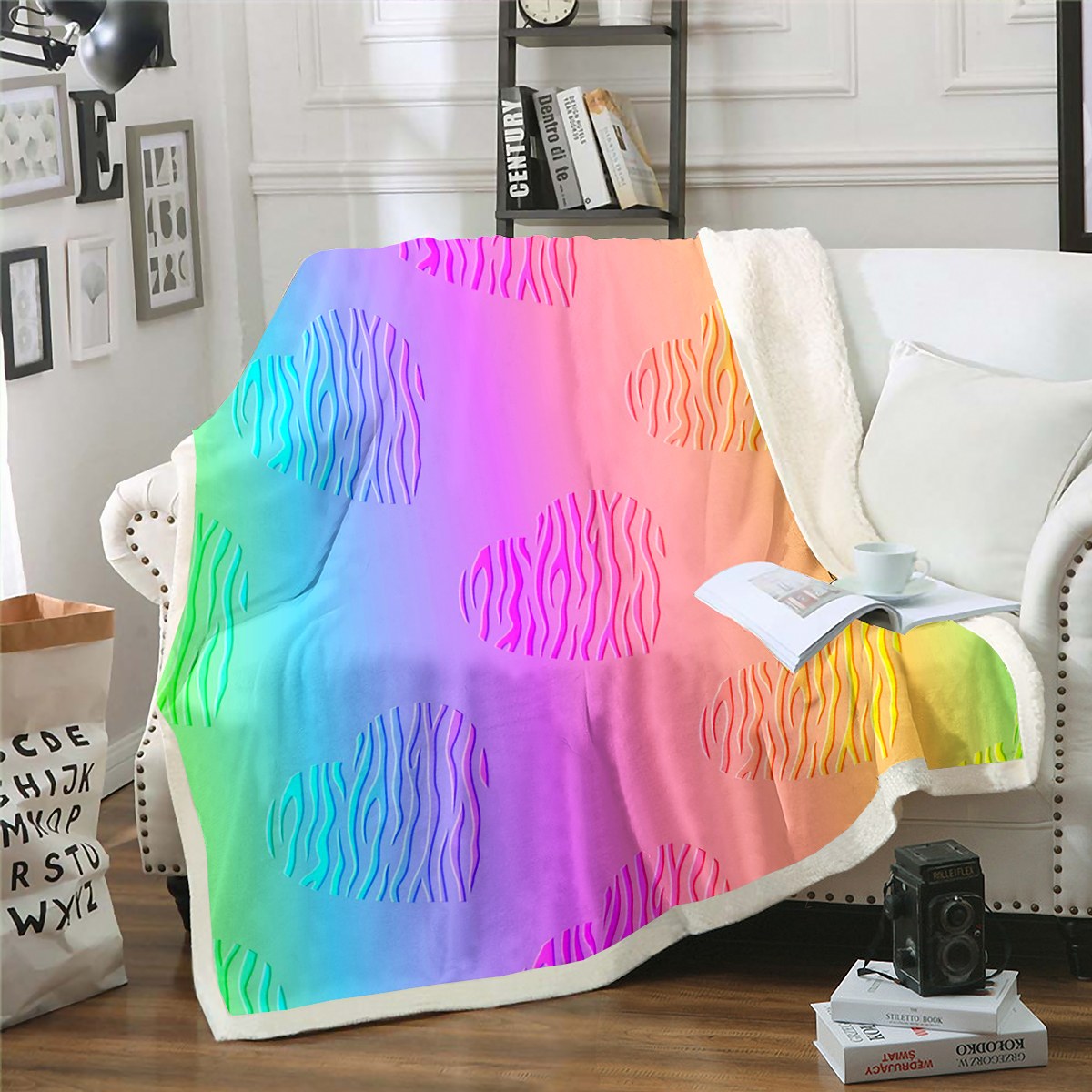 Cute Rainbow Sherpa Blanket Colorful Ombre Gradient Blanket, Kawaii ...