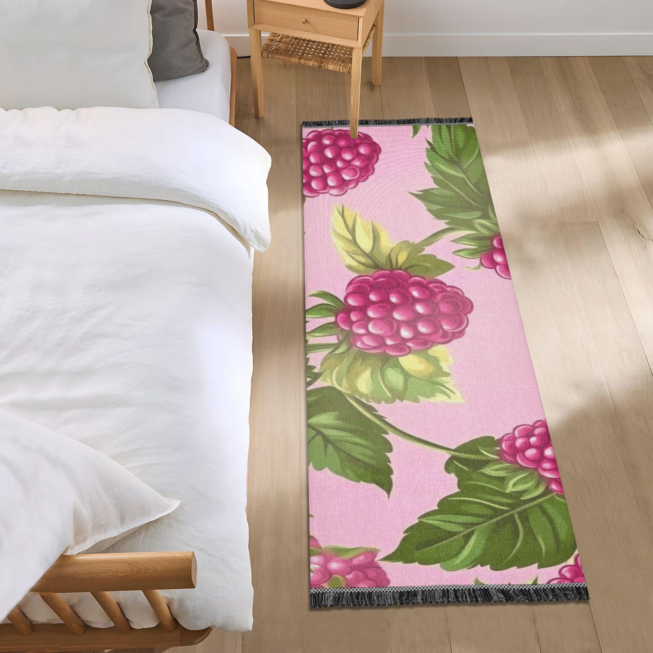 Cute Raspberry Floral Bedroom Runner Rug 2'x 6' Non Slip Carpet Indoor ...