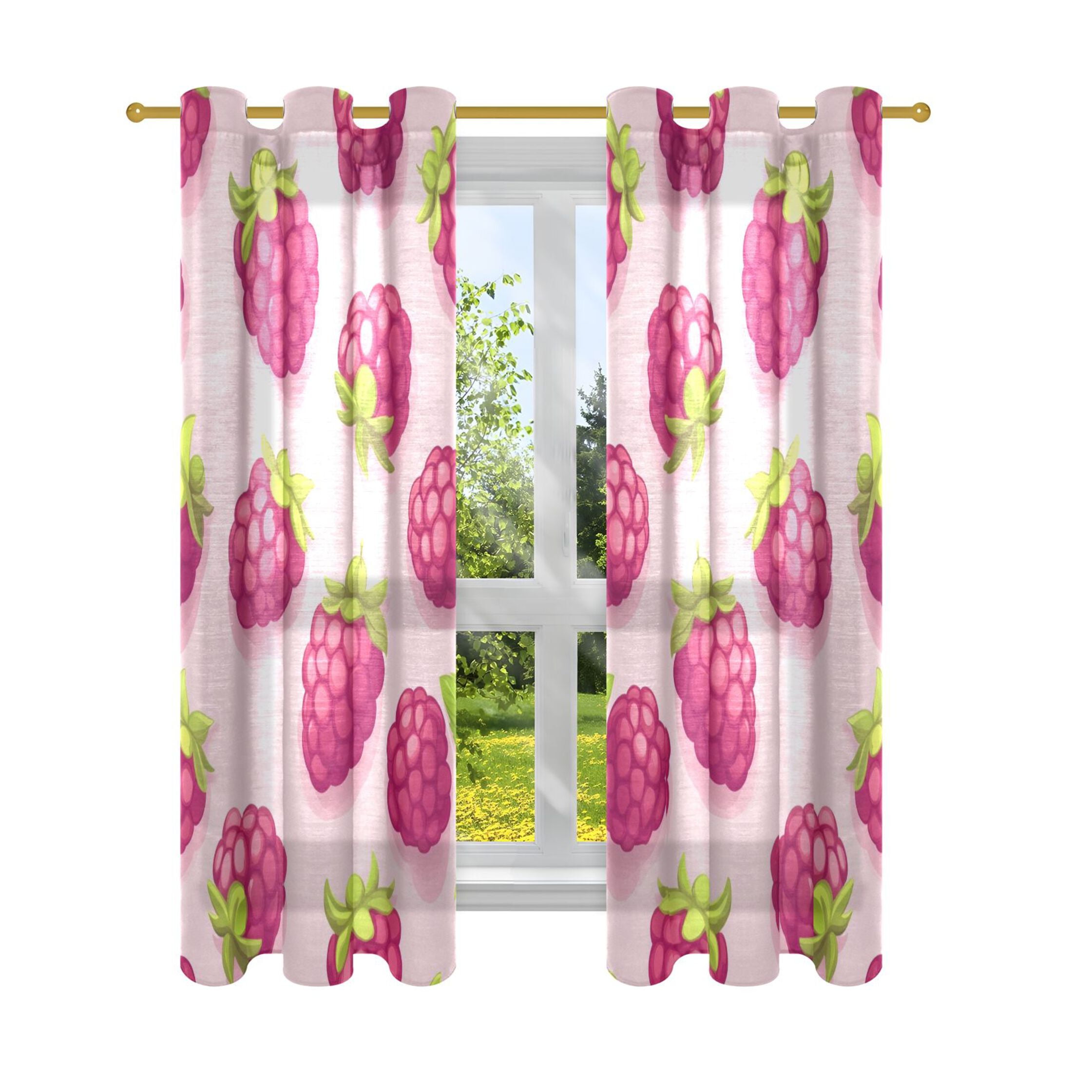 Cute Raspberry Fruit Semi Sheer Curtains for Living Room Bedroom Set of ...