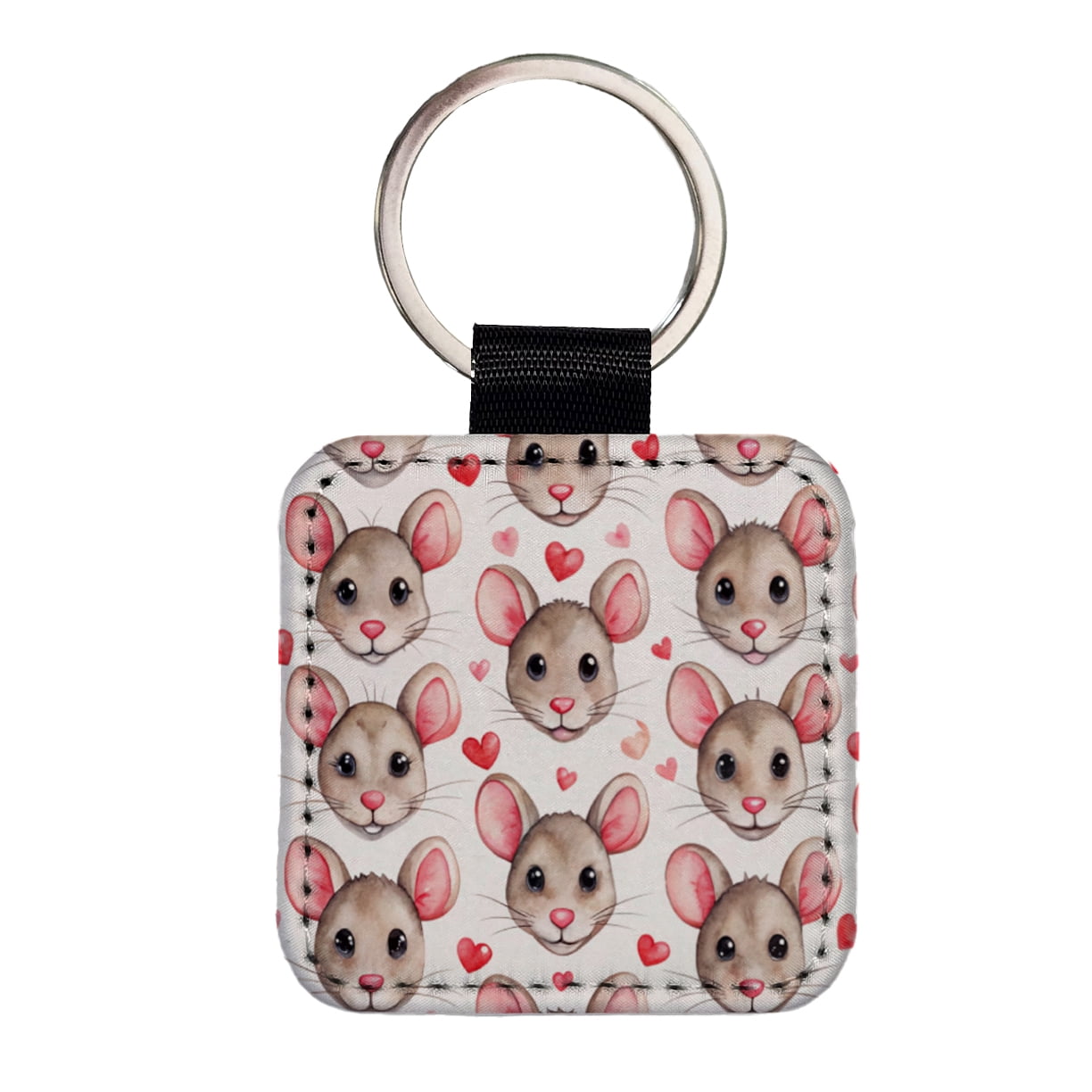 Cute Rat Faces Hearts Watercolor Faux Leather Square Keychain - Walmart.com