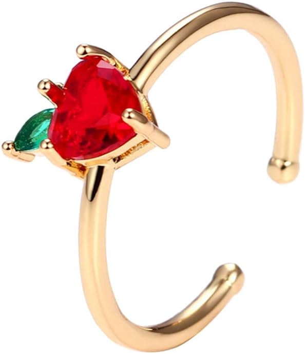 Cute Red Apple Open Stackable Ring Crystal Cubic Zirconia Adjustable ...