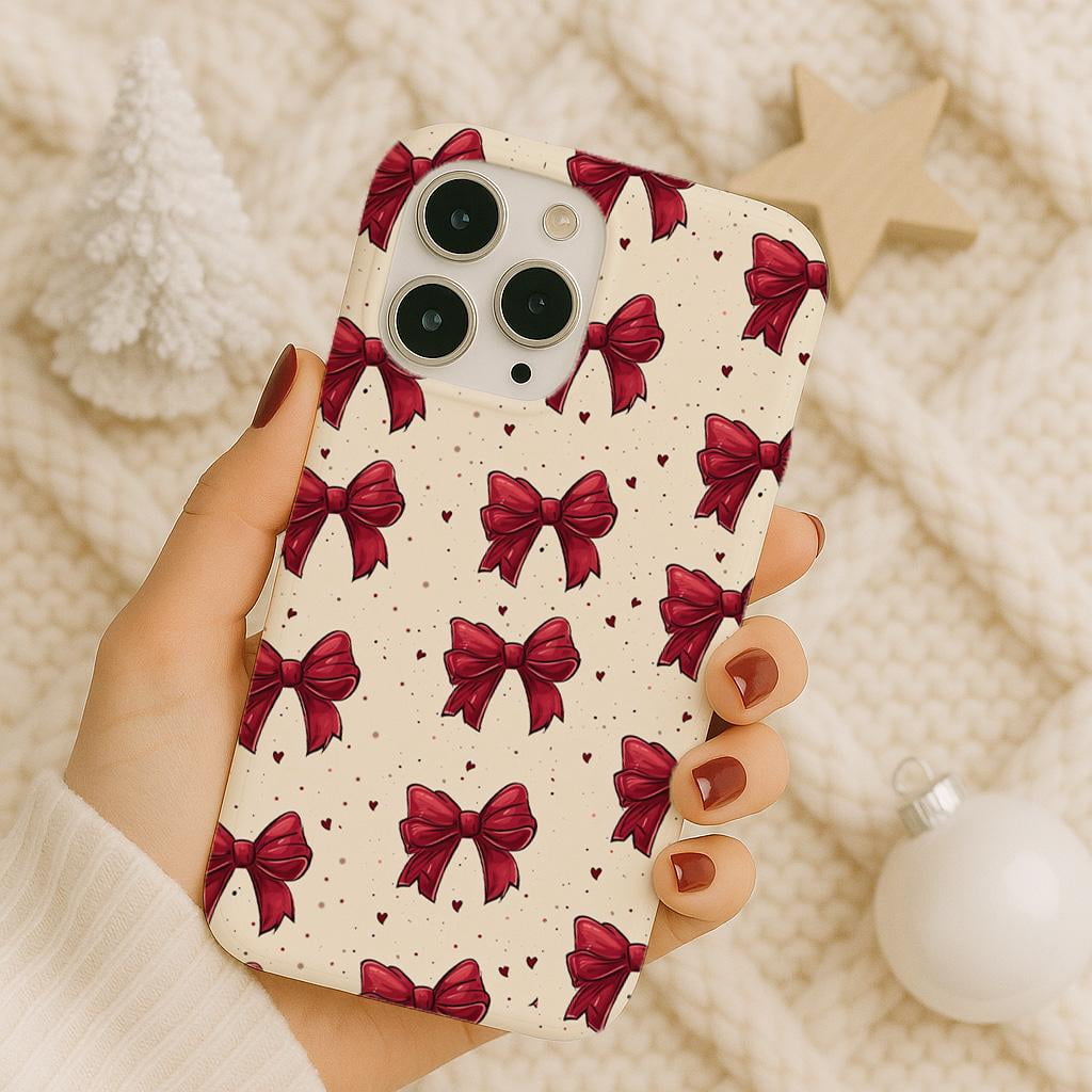 Cute Red Bow Phone Case Heart Pattern Aesthetic Girly iPhone 17 through ...