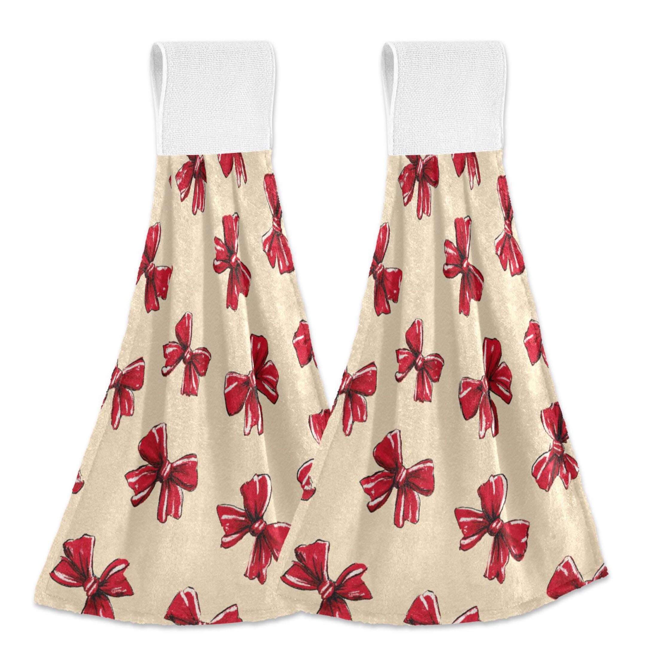 Cute Red Bows Hanging Towels with Loop Hand Towels Nylon Fastener Tape ...