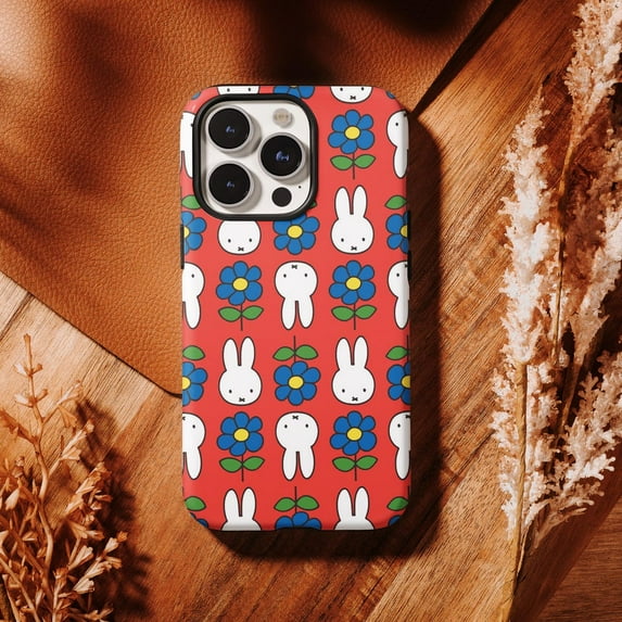 Cute Red Bunny Botanical Rabbit Art iPhone Case 17 16 15 14 13 12 11 ...