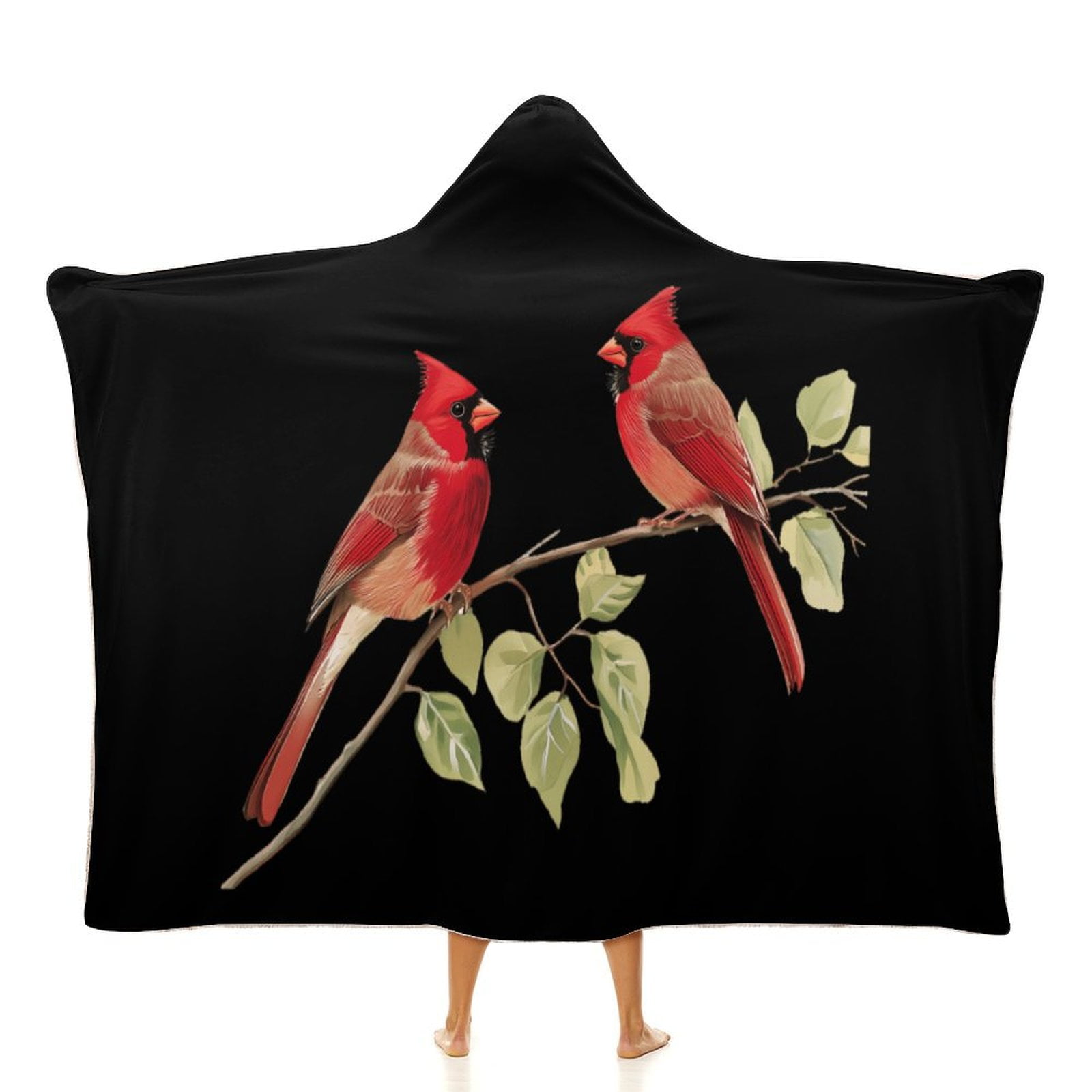 Cute Red Cardinal Couple on Branch Wearable Hooded Blanket Super Soft ...