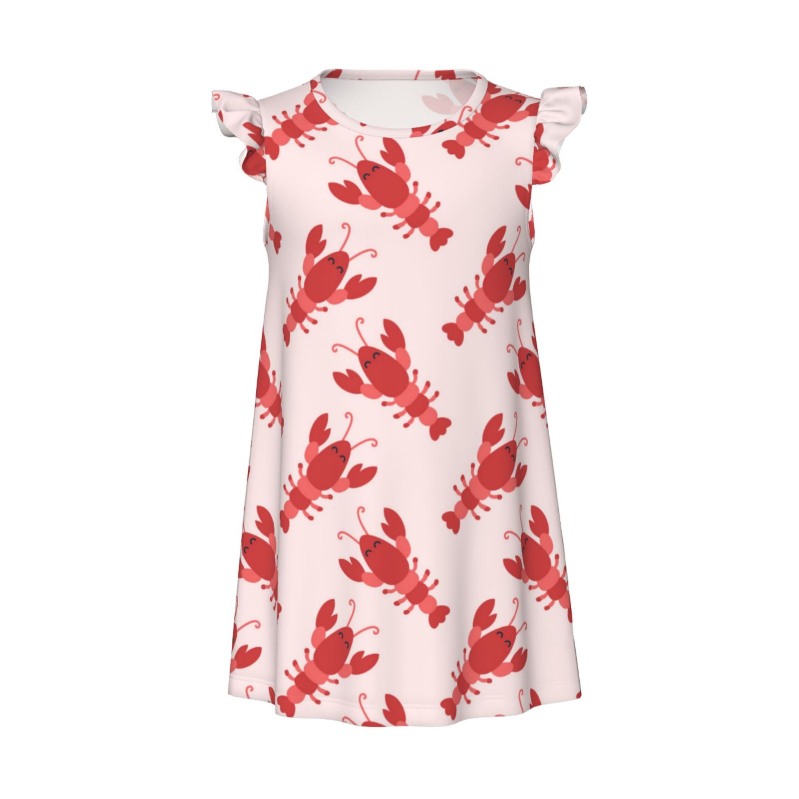 Cute Red Cartoon Lobster Girls Nightgowns, Flutter Sleeve Pajamas ...