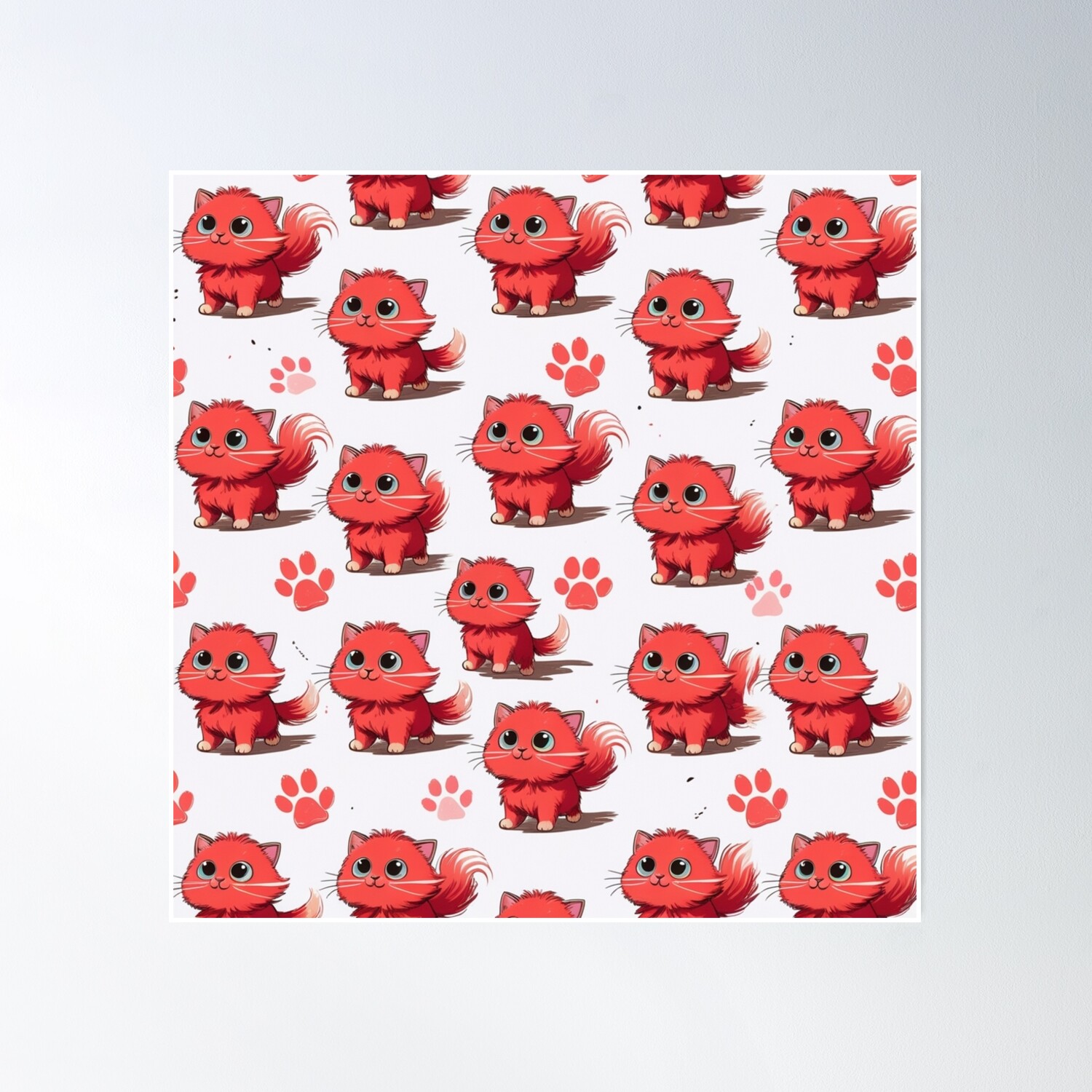 Cute Red Cats Poster Wall Art, Modern Wall Decor, 12x18 UNFRAMED ...