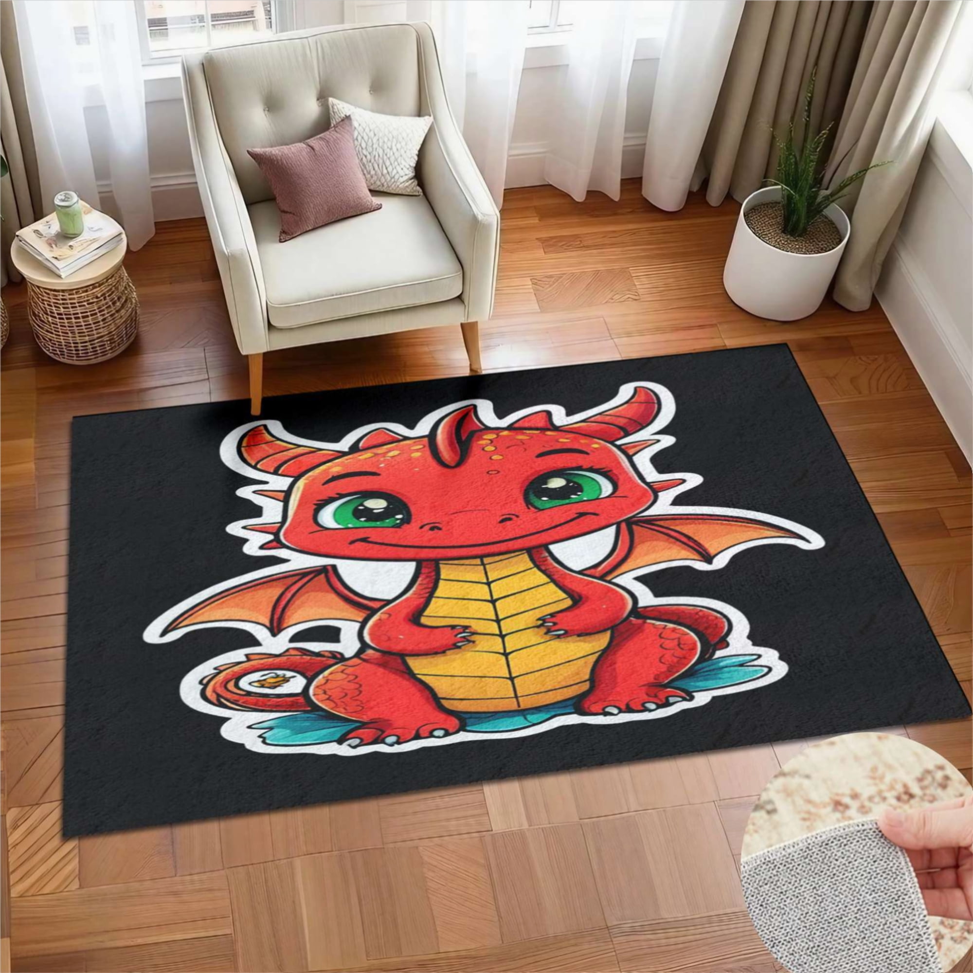 Cute Red Dragon Cartoon Soft Large Area Rugs Washable Rug With Non-Slip ...