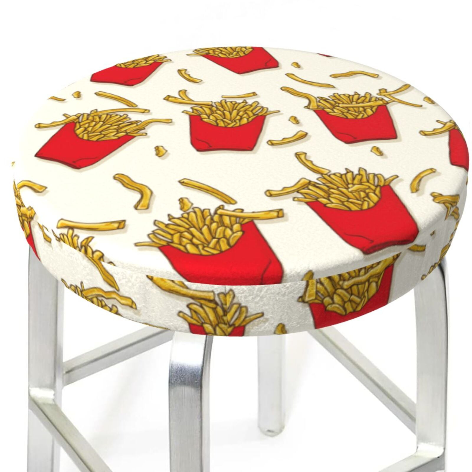 Cute Red Fries Round Bar Stool Seat Covers, Elastic Round Chair Cover ...
