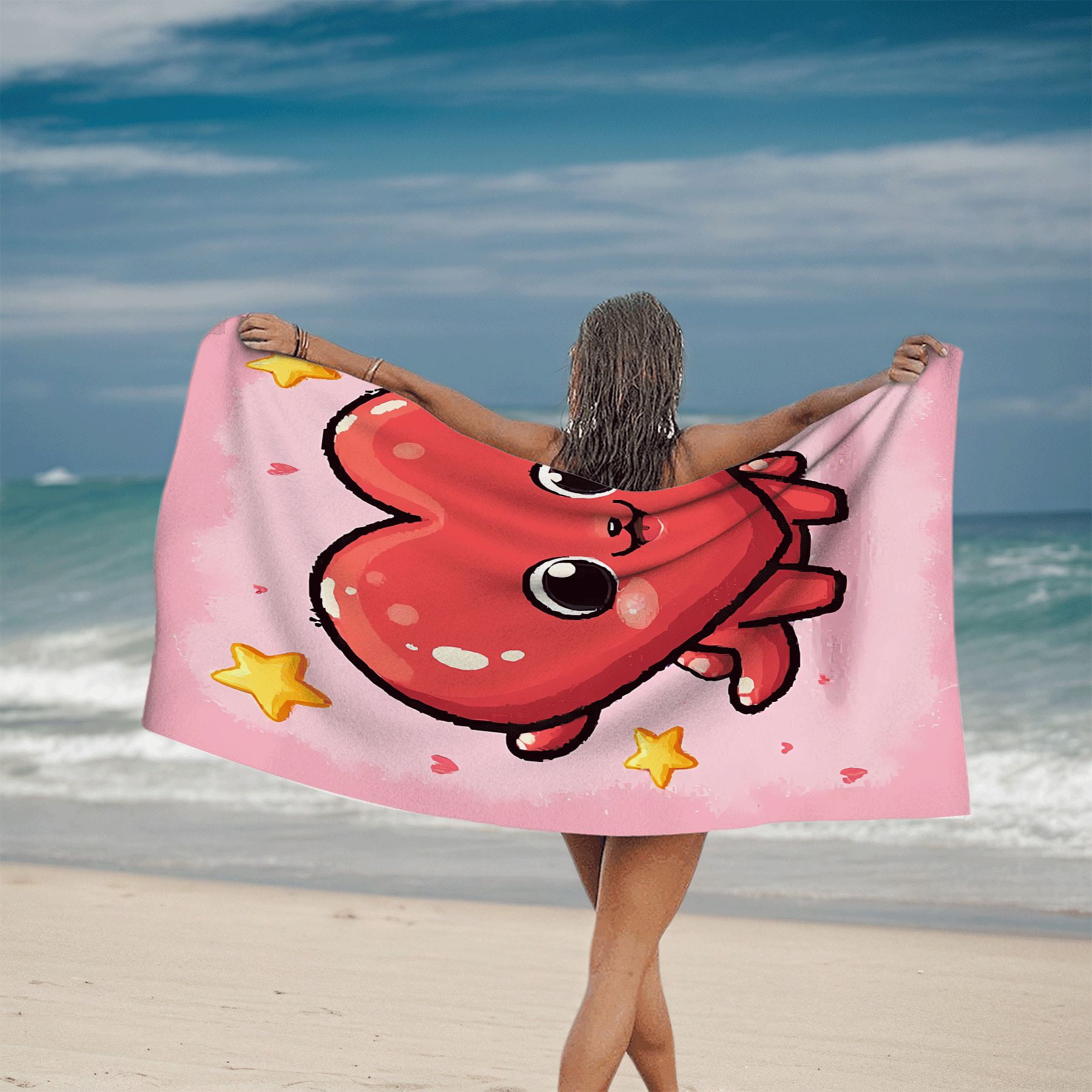 Cute Red Heart-Shaped Cartoon Character Beach Towel - Playful Design ...